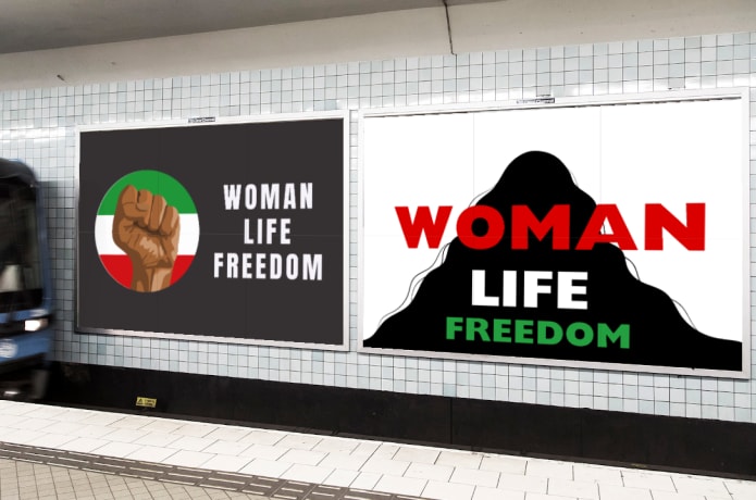 Woman-Life-Freedom ads in Stockholm Subway | Indiegogo
